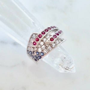 Geometric Pavé Gemstone Ring | Red White Blue Sapphires, Rubies, 14k ...