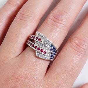 Ruby and Sapphire Ring 14k White Gold, Multi Stone Statement Ring, Red ...