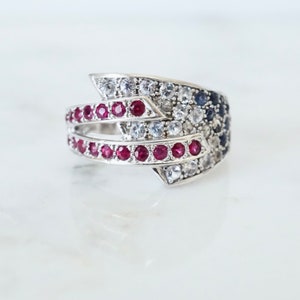 Geometric Pavé Gemstone Ring | Red White Blue Sapphires, Rubies, 14k ...