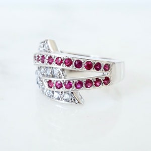 Geometric Pavé Gemstone Ring | Red White Blue Sapphires, Rubies, 14k ...