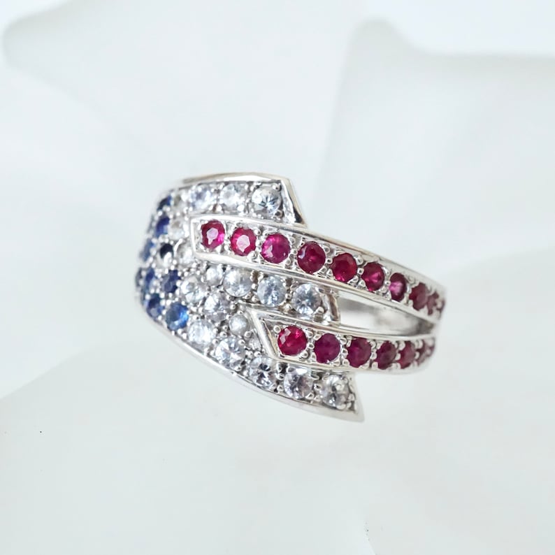 Ruby and Sapphire Ring 14k White Gold Multi Stone Statement - Etsy