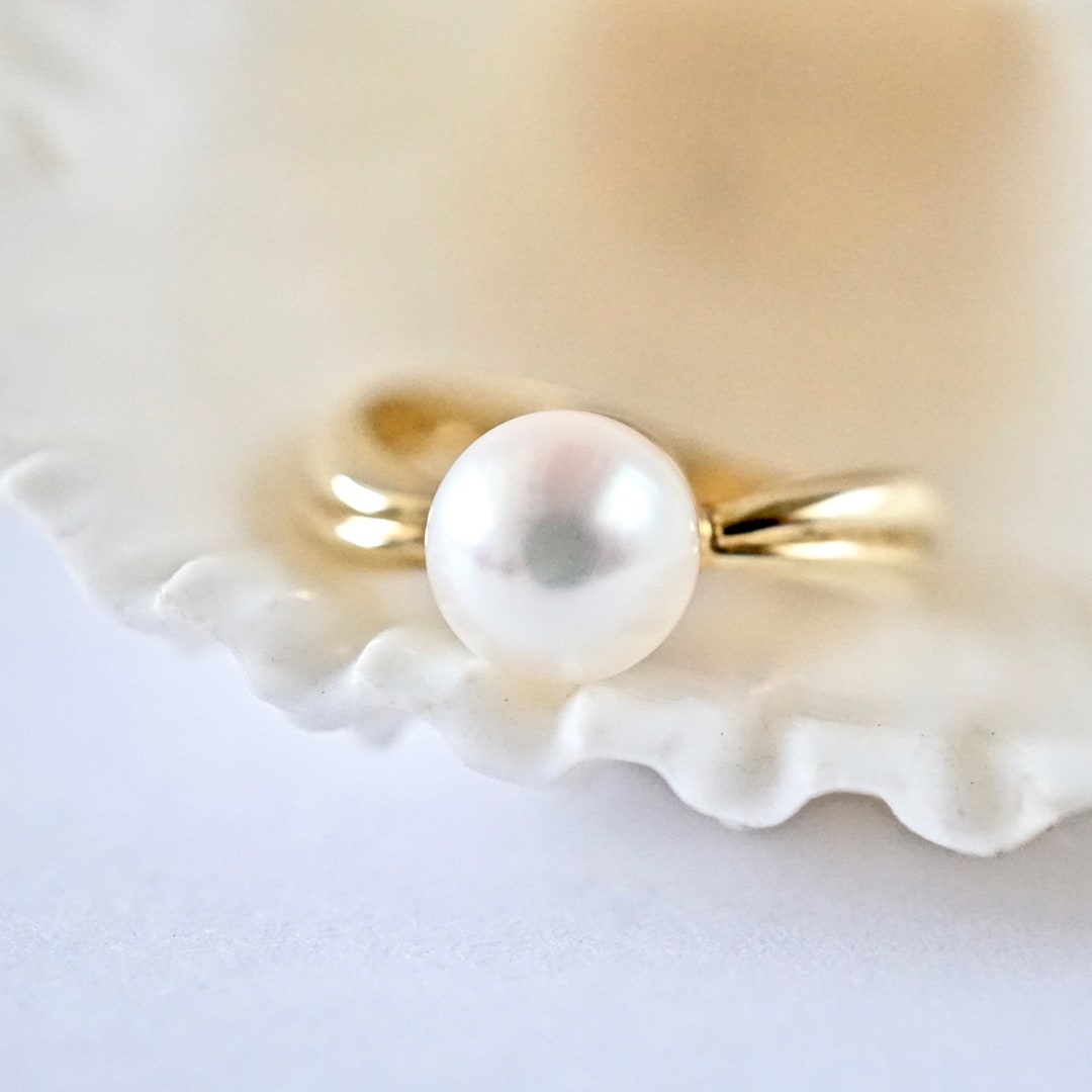White Pearl Ring Ocean Inspired Simple Pearl Ring14k - Etsy