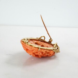 Coral Flower Brooch Pendant 14k, Carved Natural Coral Flower Pin ...