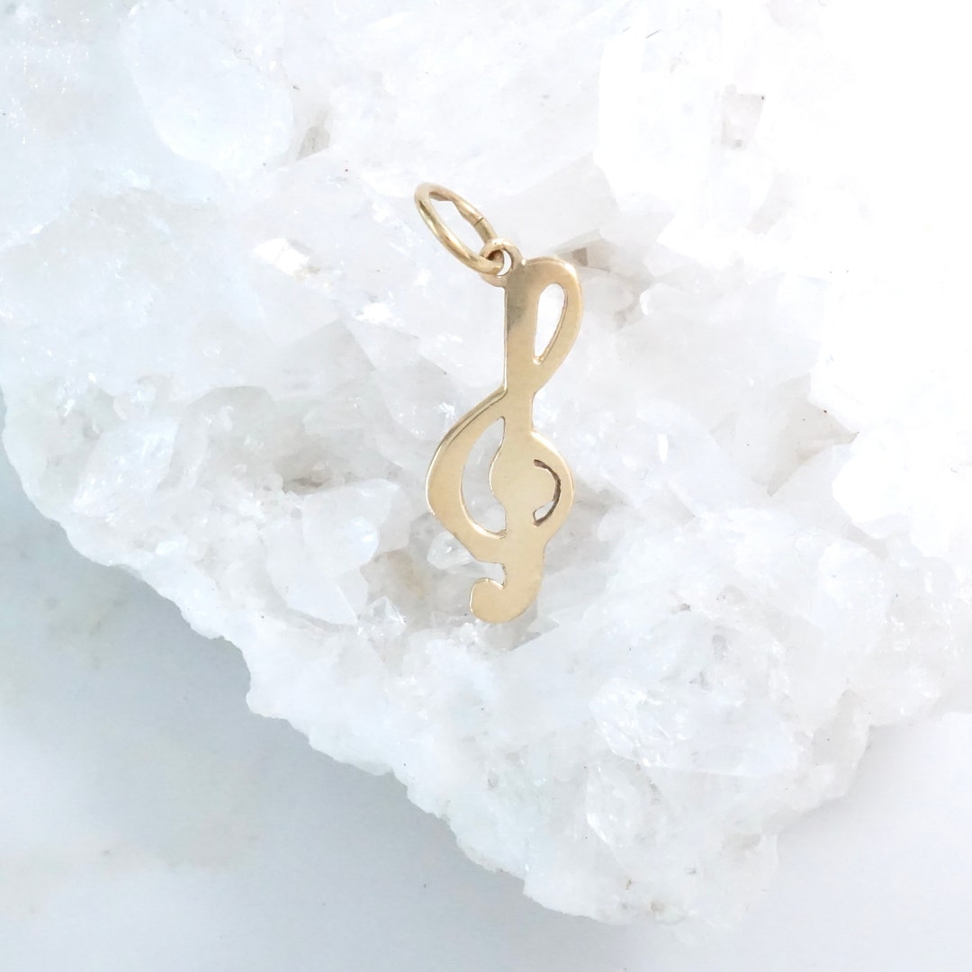 14k Gold Treble Clef Pendant, Music Note Gold Pendant, Music Charm ...