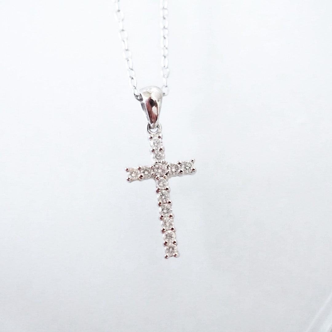 Diamond Cross Pendant 14k White Gold, Womens Diamonds Cross - Etsy