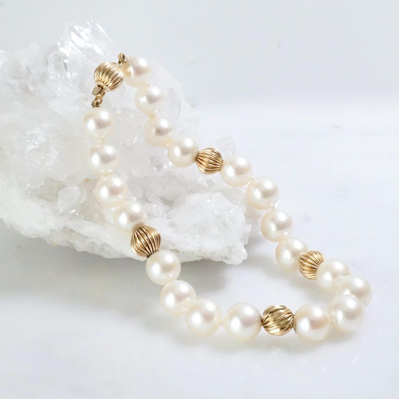 Akoya Pearl Bracelet: 14k Gold Bead, Elegant Wedding Jewelry - Etsy