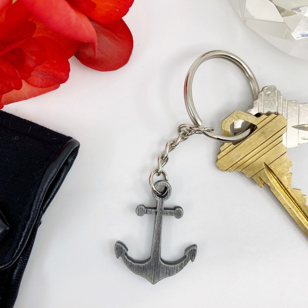 Anchor Keychain - Pewter Maritime Key Holder - Naval Metal Decoration ...