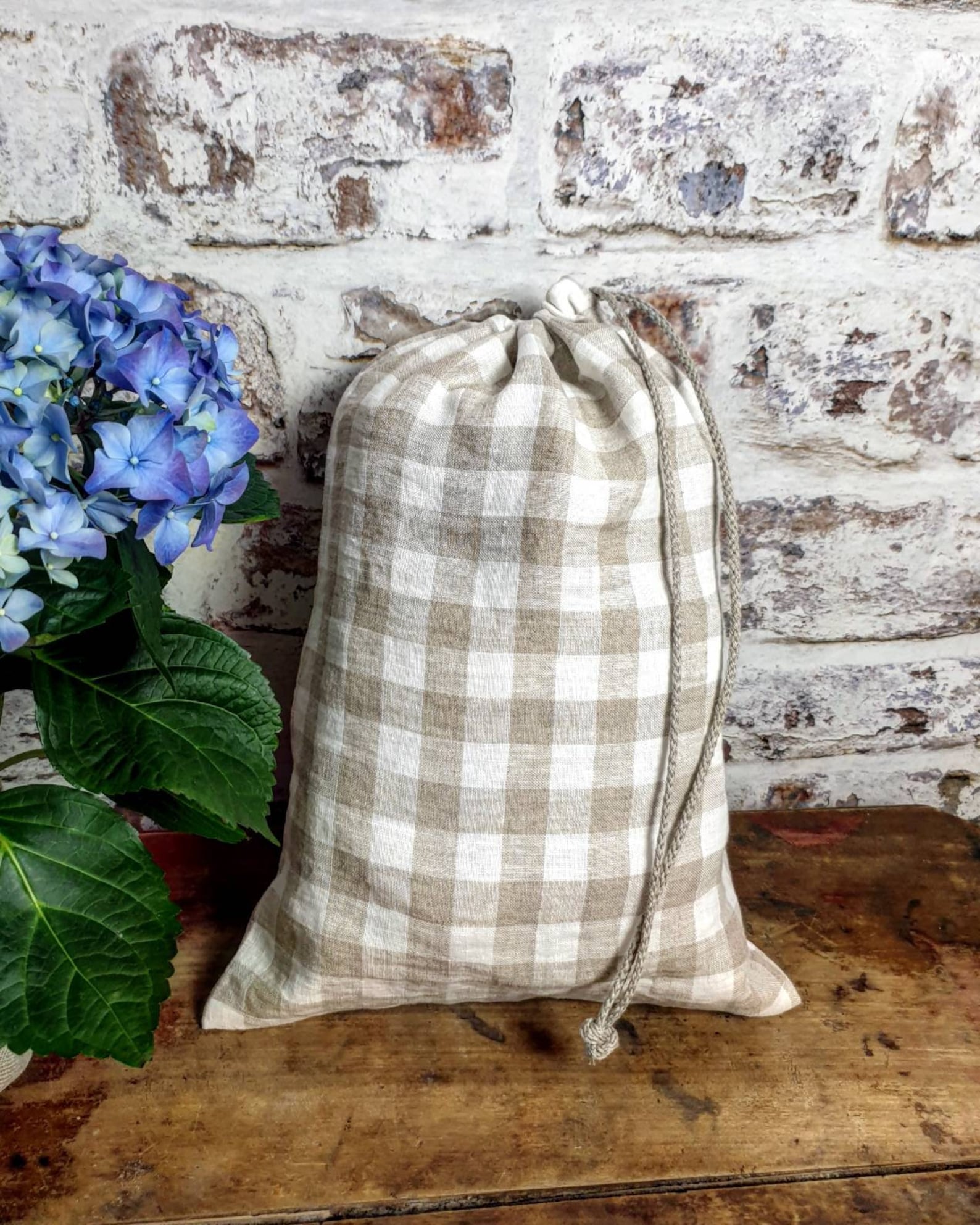Checked Linen Drawstring Bag Checks Linen Bread Loaf Bag With - Etsy