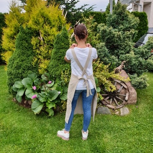 Raw Linen Split Leg Apron for Pottery, Cross Back Rough Linen Apron ...