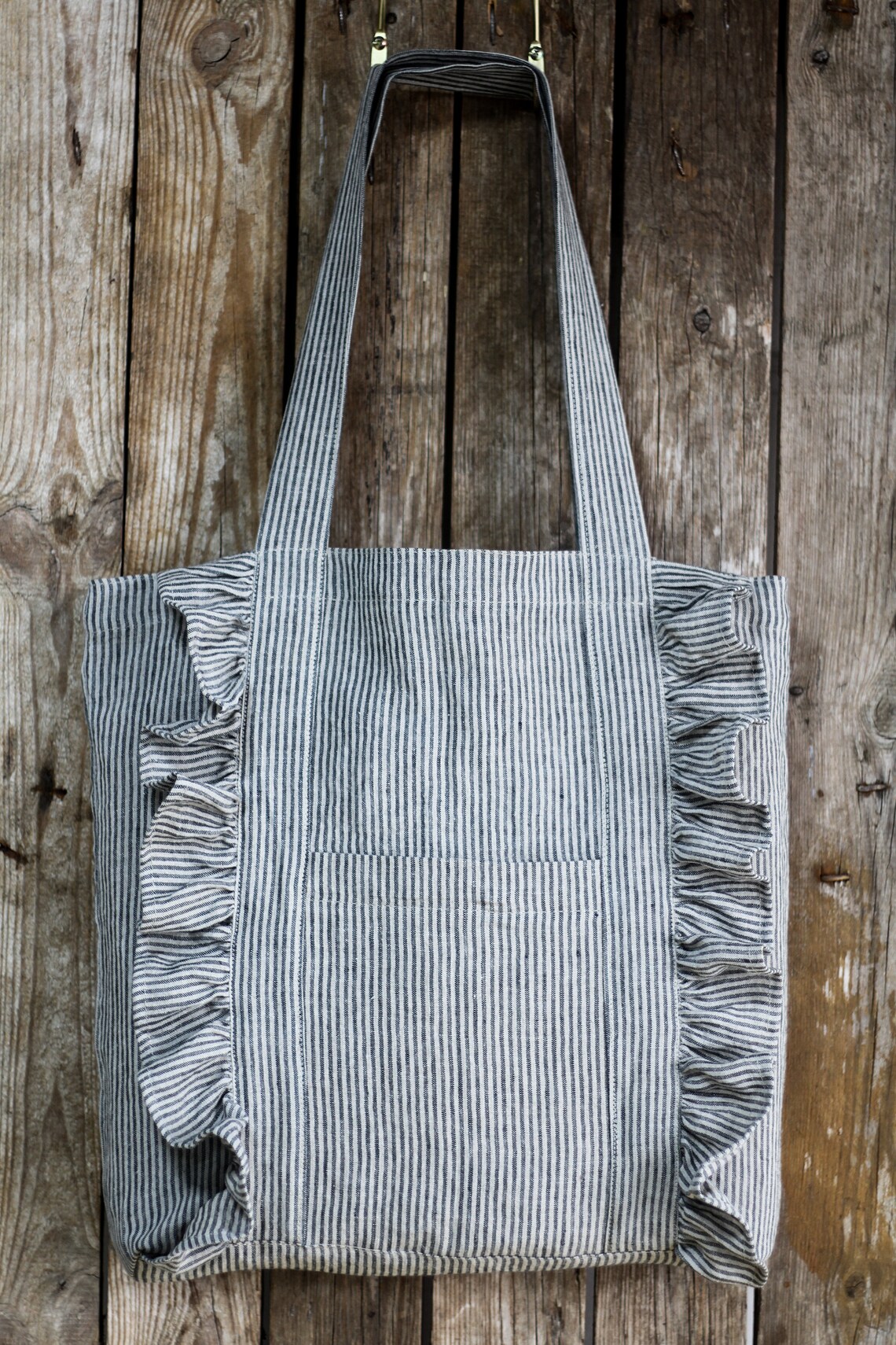 Linen Tote Bag With Ruffles - Custom Color, Natural Linen Shopping Bag ...
