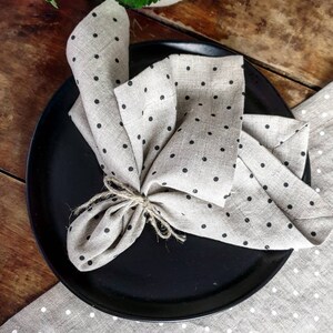 Beige Black Dots Linen Table Runner, Washed Linen Farmhouse Table ...