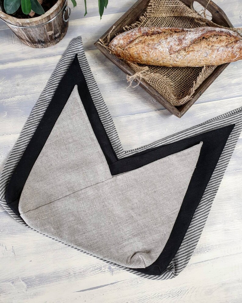 Set of 3 linen bento bags black striped and natural linen | Etsy