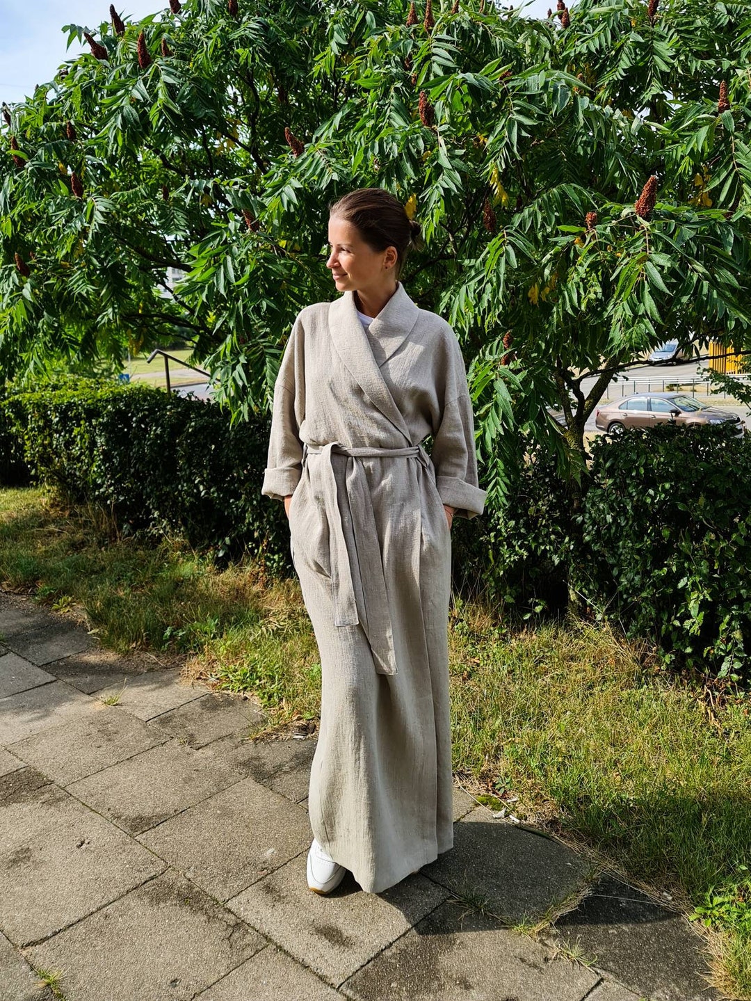 Raw Linen Robe, Natural Linen Kimono Style Robe, Stonewashed Rustic ...