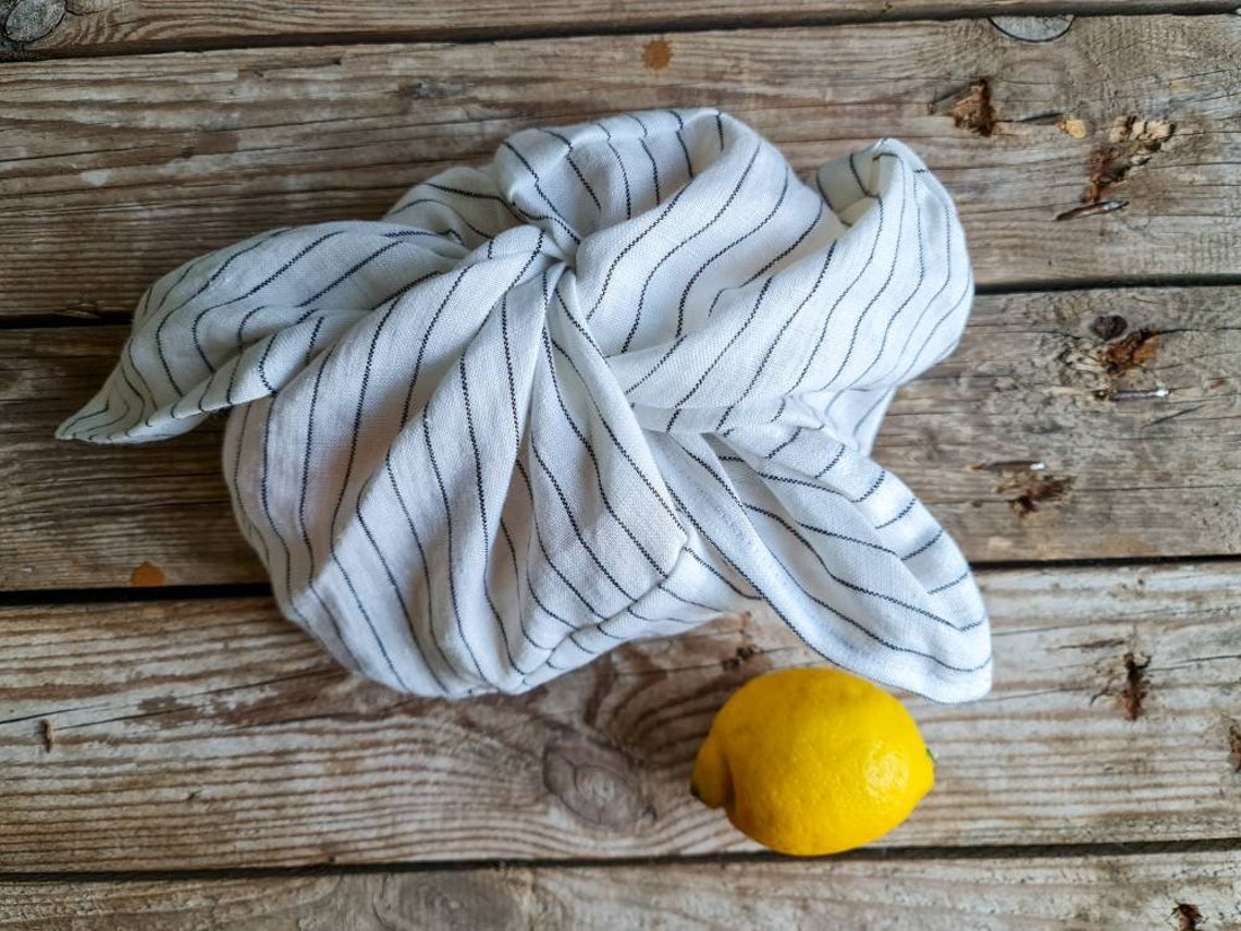 Striped Linen Bento Bag White Linen Bread Loaf Knot Bag - Etsy