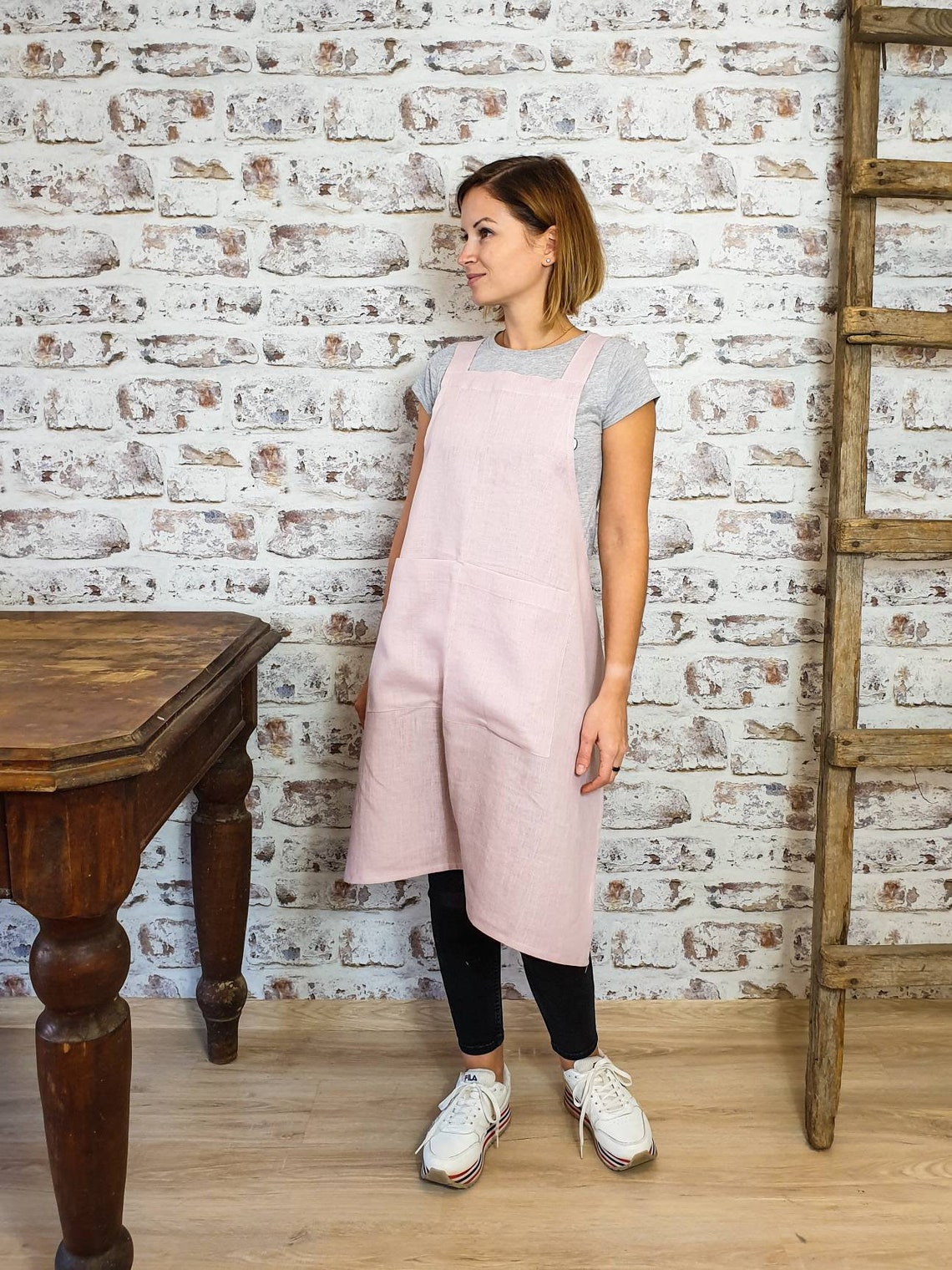 Japanese Linen Apron Cross Back Linen Apron No Ties Washed | Etsy