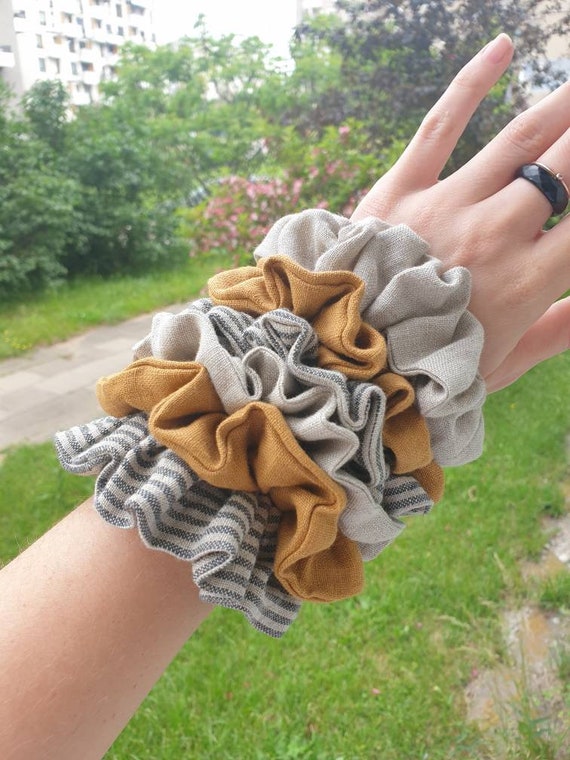 Linen Scrunchie Linen Hair Scrunchies Set Many COLORS off - Etsy