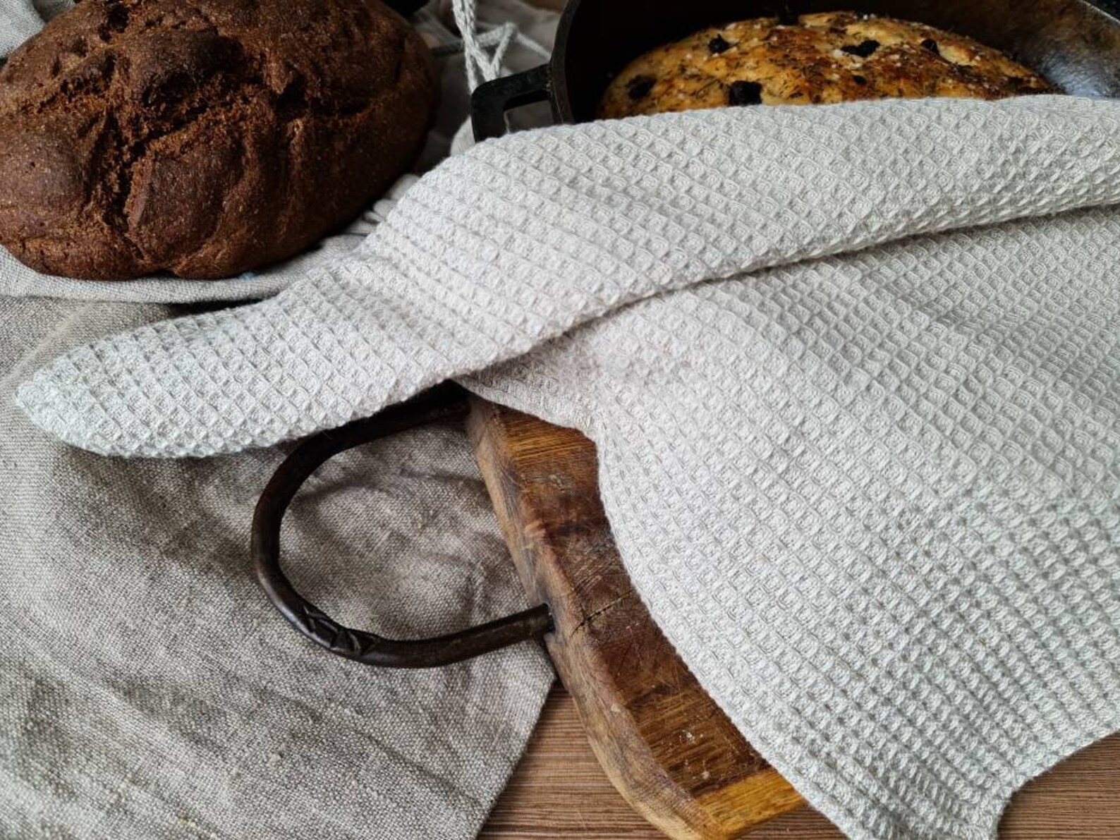 Waffle linen kitchen towel washed linen tea towel natural | Etsy