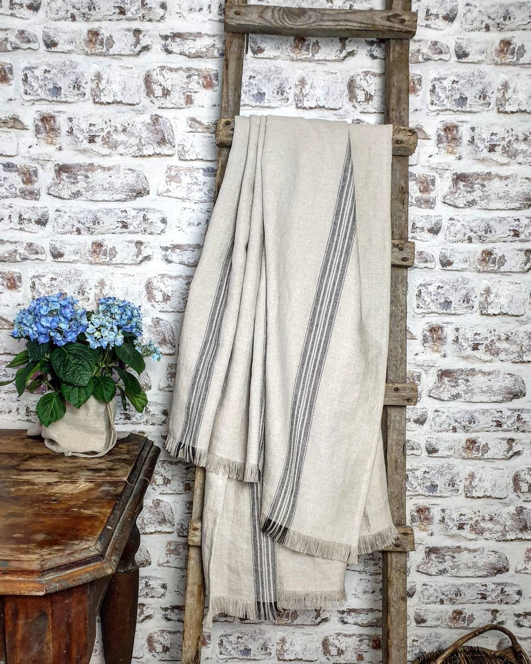 Heavy Raw Linen Blanket, Softened Rustic Linen Blanket, Burlap Fringed ...