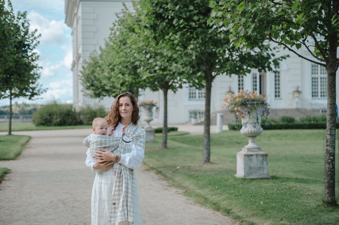 Baby Ring Sling, Checked Linen Baby Sling Ring, Natural Linen Baby Wrap ...