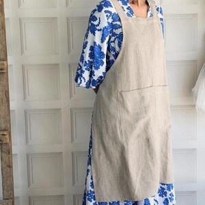 Cross Back Raw Linen Apron With Adjustable Straps, Japanese No Ties ...