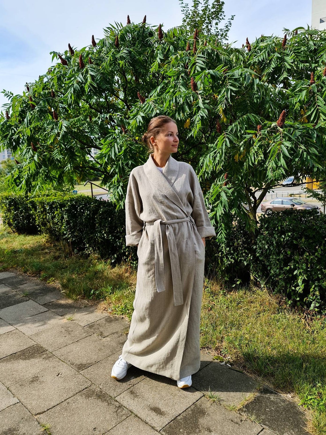 Linen Dressing Gown Natural Linen Kimono Robe Stonewashed - Etsy