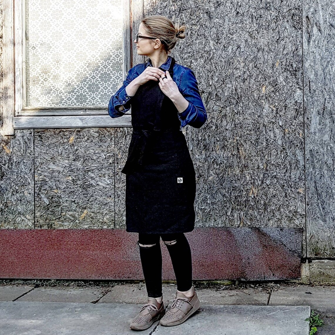 Black Rustic Linen Apron Rough Linen Kitchen Dress Chunky | Etsy