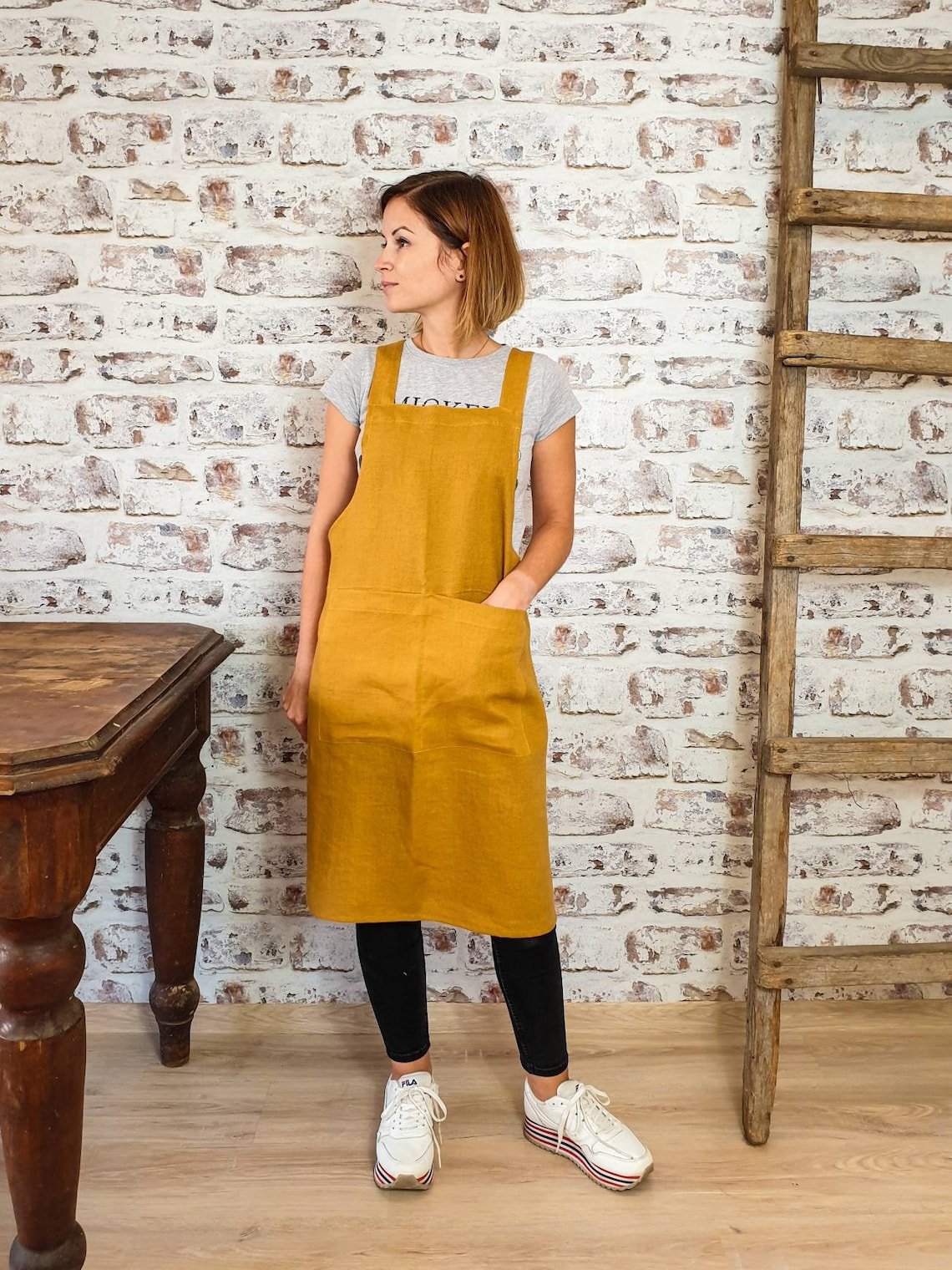 Japanese Linen Apron Cross Back Linen Apron No Ties Washed | Etsy