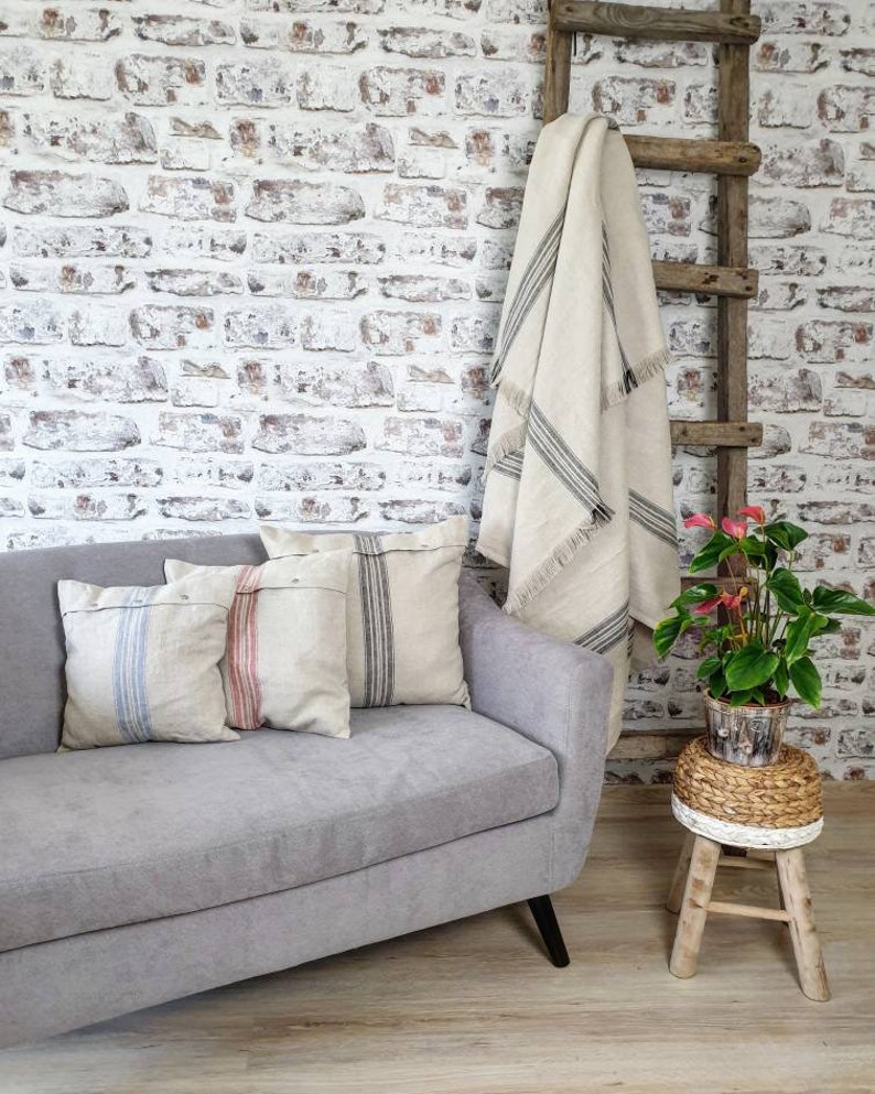 Rustic Linen Blanket Grain Sack Linen Blanket Burlap Fringed | Etsy