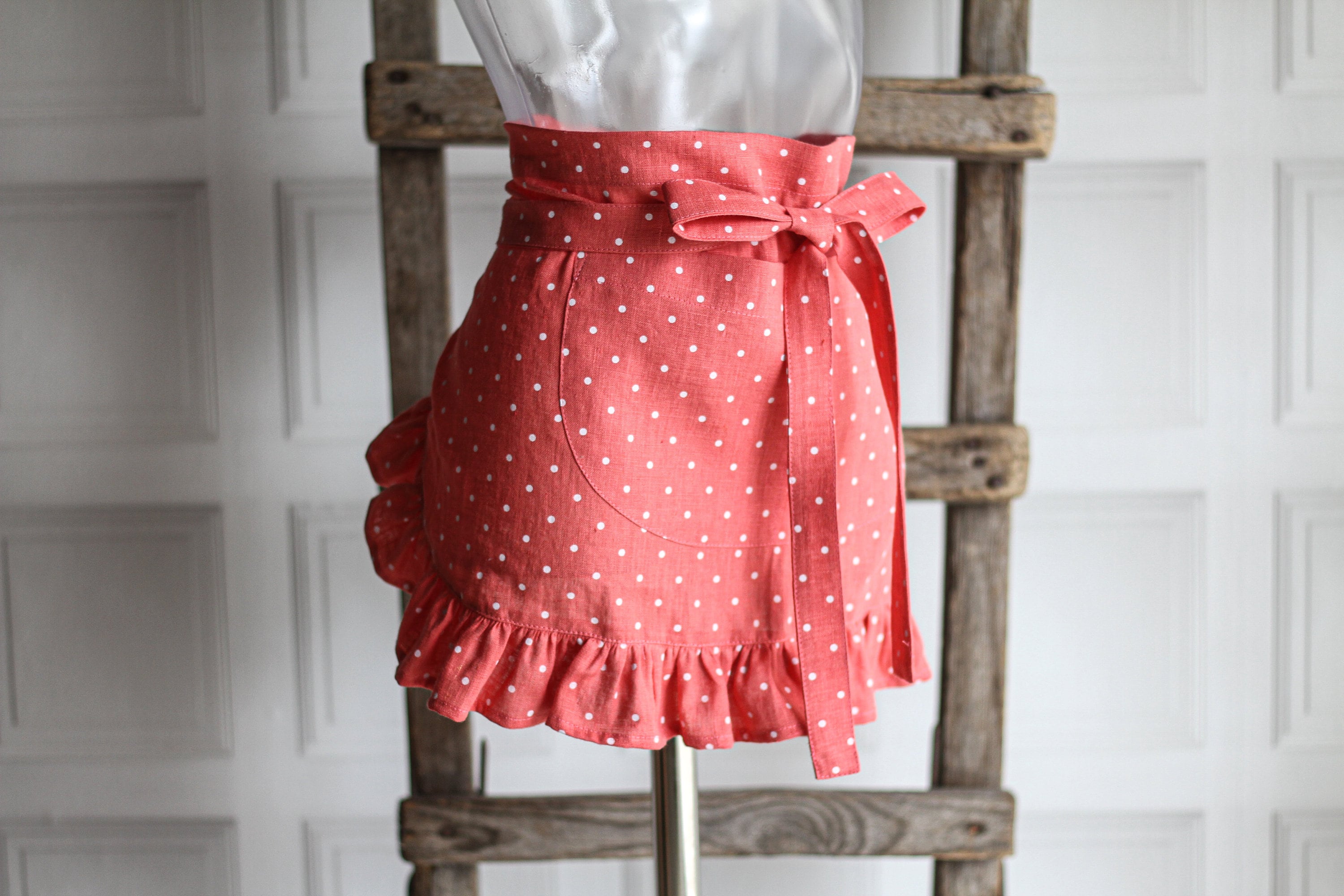 Ruffled Apron Made From 100 Linen Natural Linen Half Apron Kitchen Dress Apron With Pocket Daily Linen Vintage Rustic Half Apron Etsy
