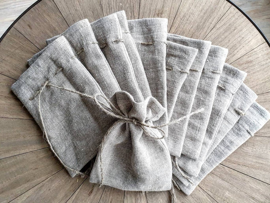 Set of 12 Natural Rustic Linen Bag, Burlap Drawstring Bag Set, Favor ...