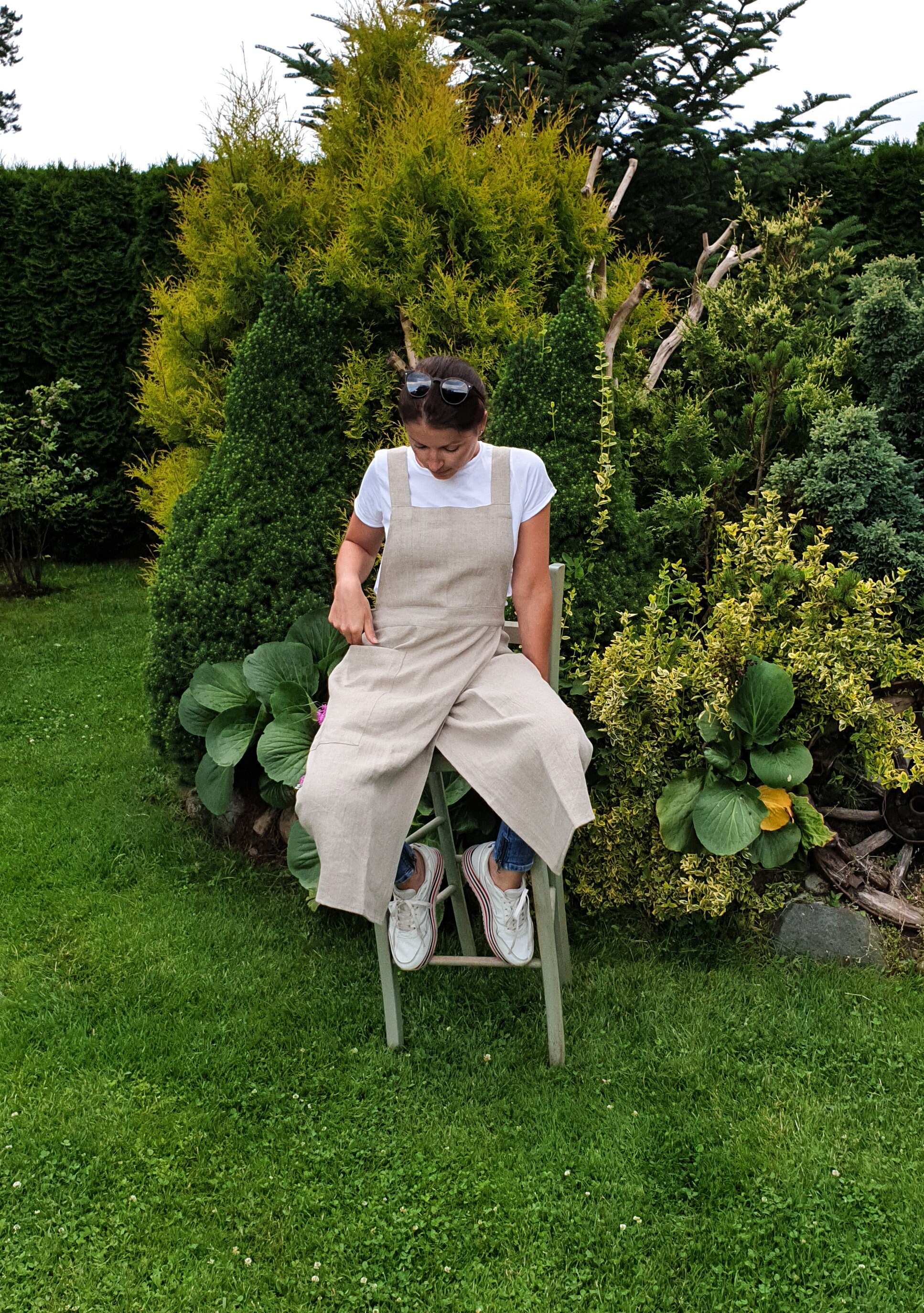 Split Leg Pottery Apron From Raw Linen, Cross Back Linen Apron for ...