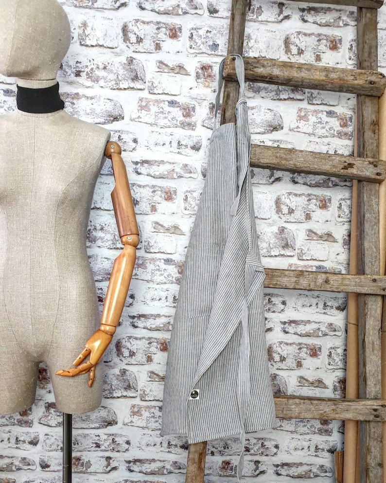Full Linen Apron Stonewashed Linen Kitchen Dress Rustic | Etsy