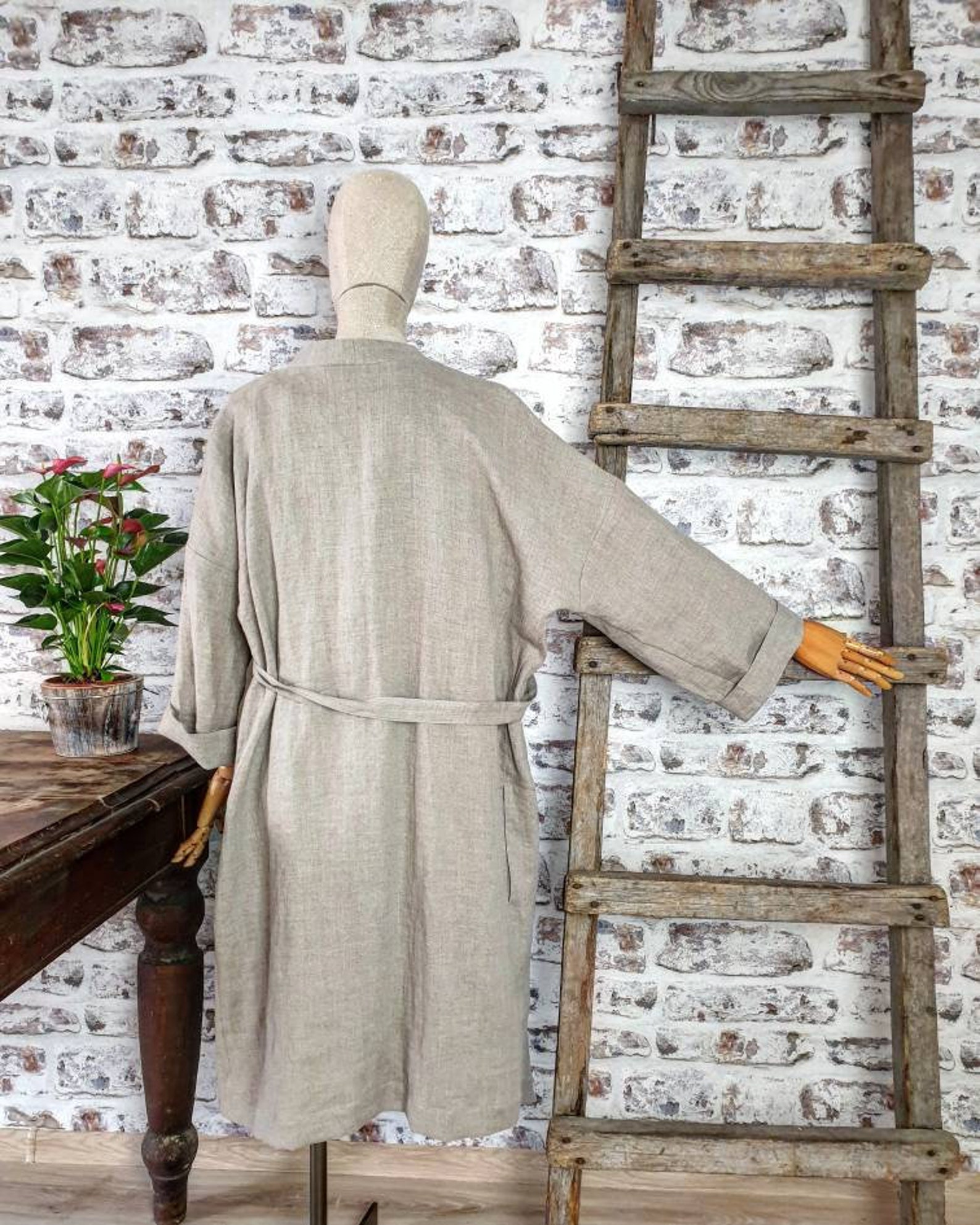 Washed Linen Bath Robe Natural Linen Kimono Robe Stonewashed - Etsy