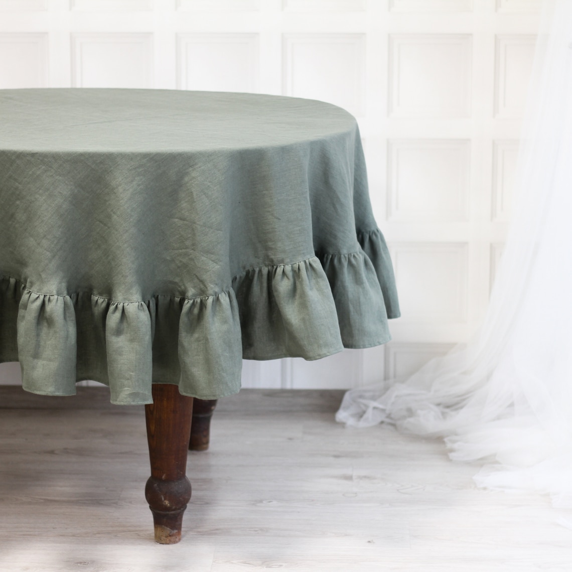 Round Linen Tablecloth With Ruffles Ruffled Tablecloth for - Etsy