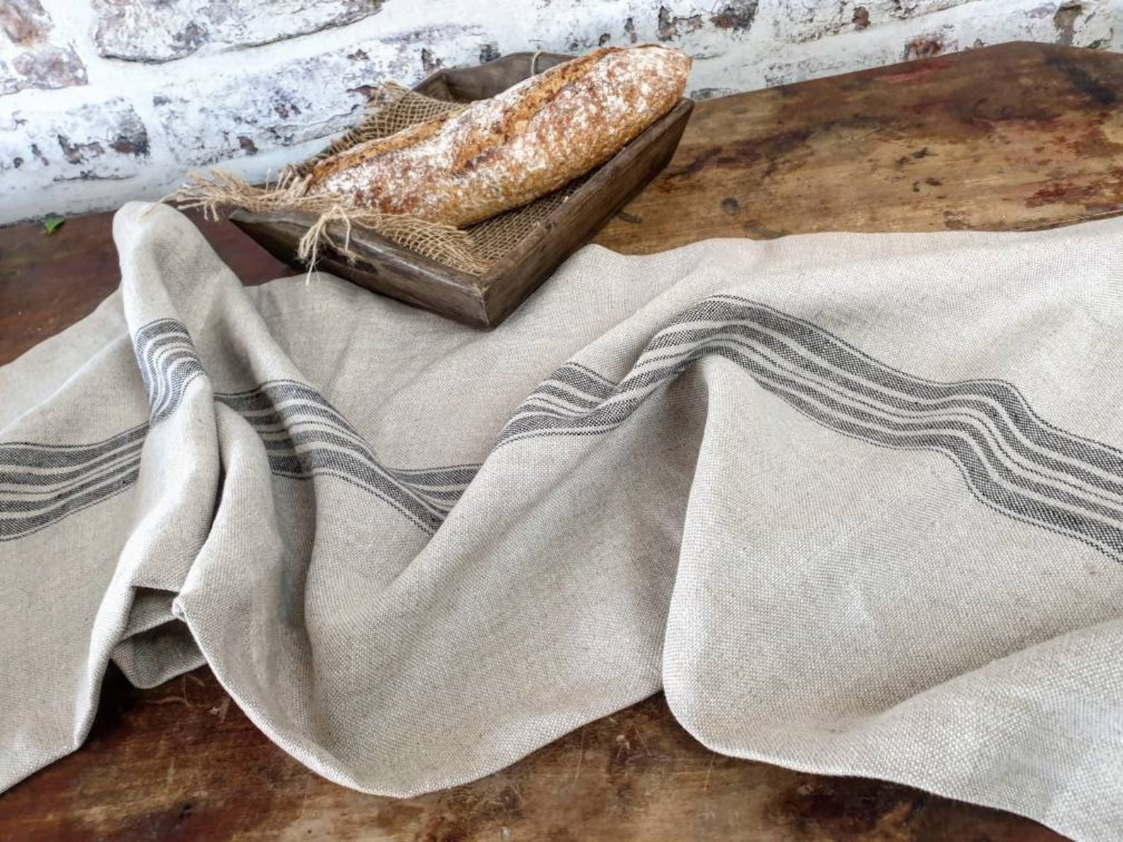 Rustic Linen Table Runner "burlap" Style, Striped Vintage Stonewashed ...