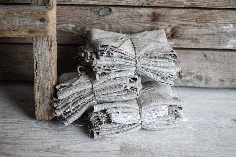Natural Linen Remnants, Rough and Heavy Texture Linen Scraps Bundle ...