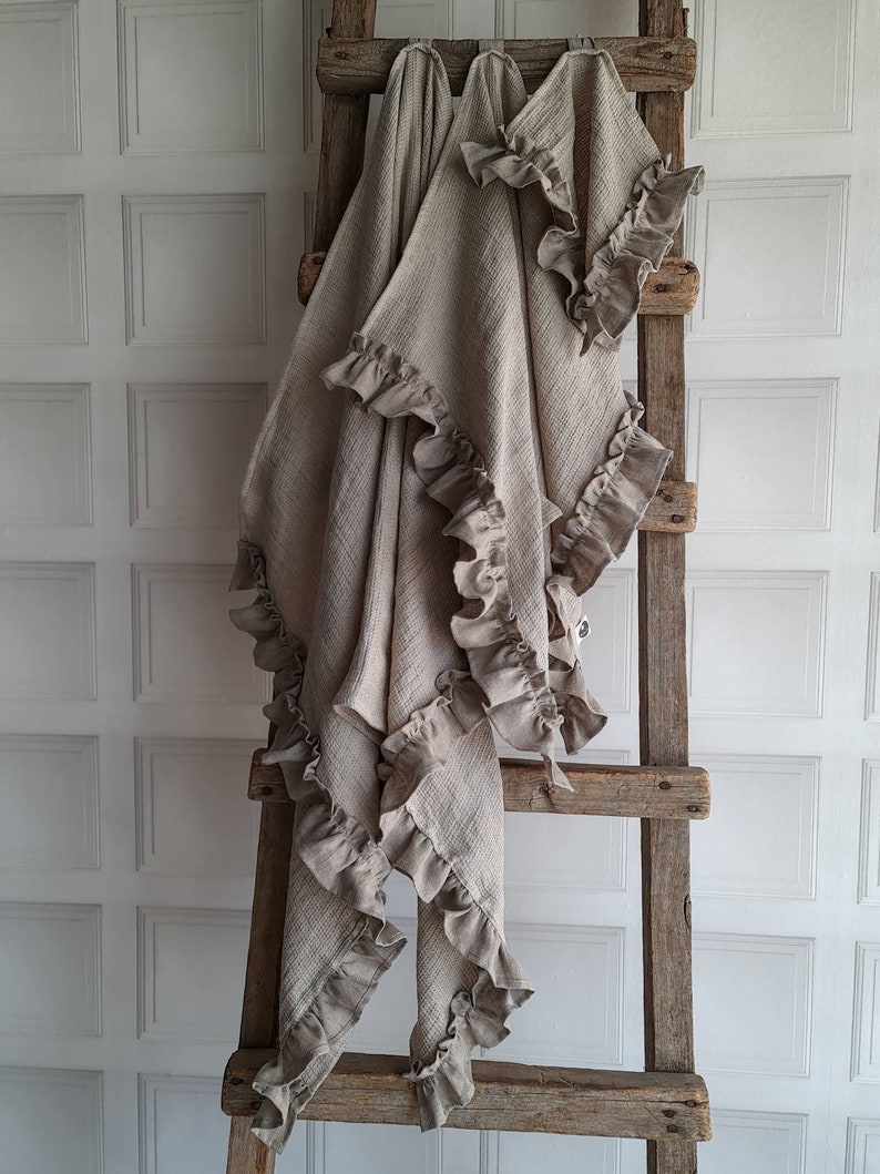Waffle Linen Bath Towel With Ruffles Ruffled Sauna Towel | Etsy