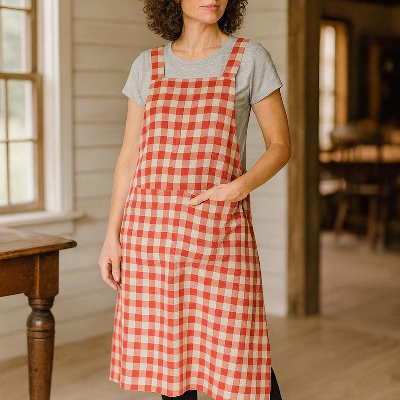 Red Gingham Apron - Etsy