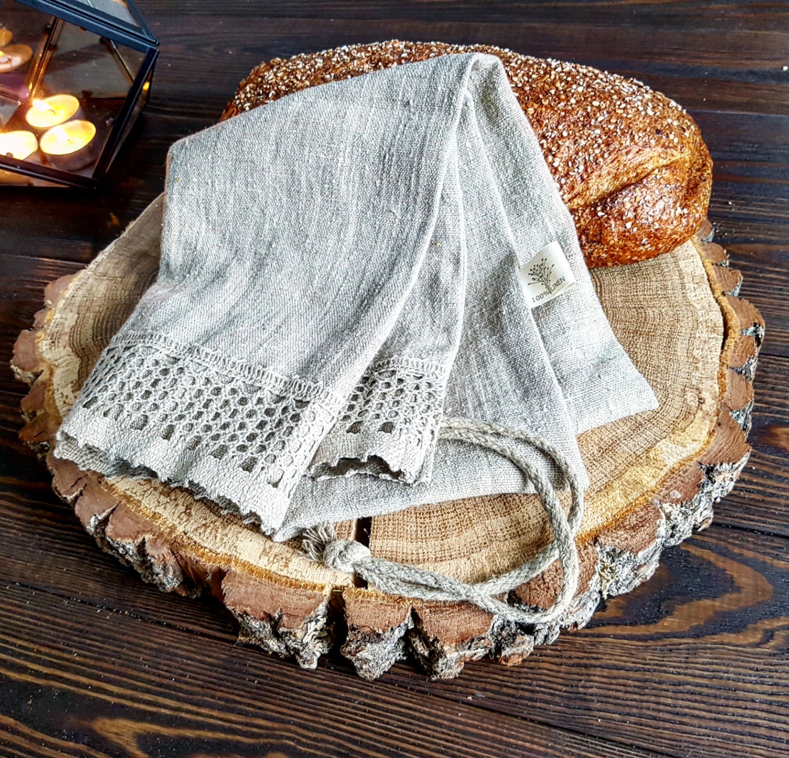 Linen Bread Bag With Laces Natural Linen Bread Loaf Bag With - Etsy