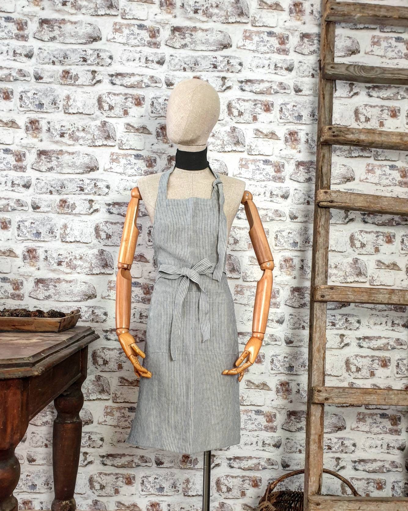 Full Linen Apron Stonewashed Linen Kitchen Dress Rustic - Etsy