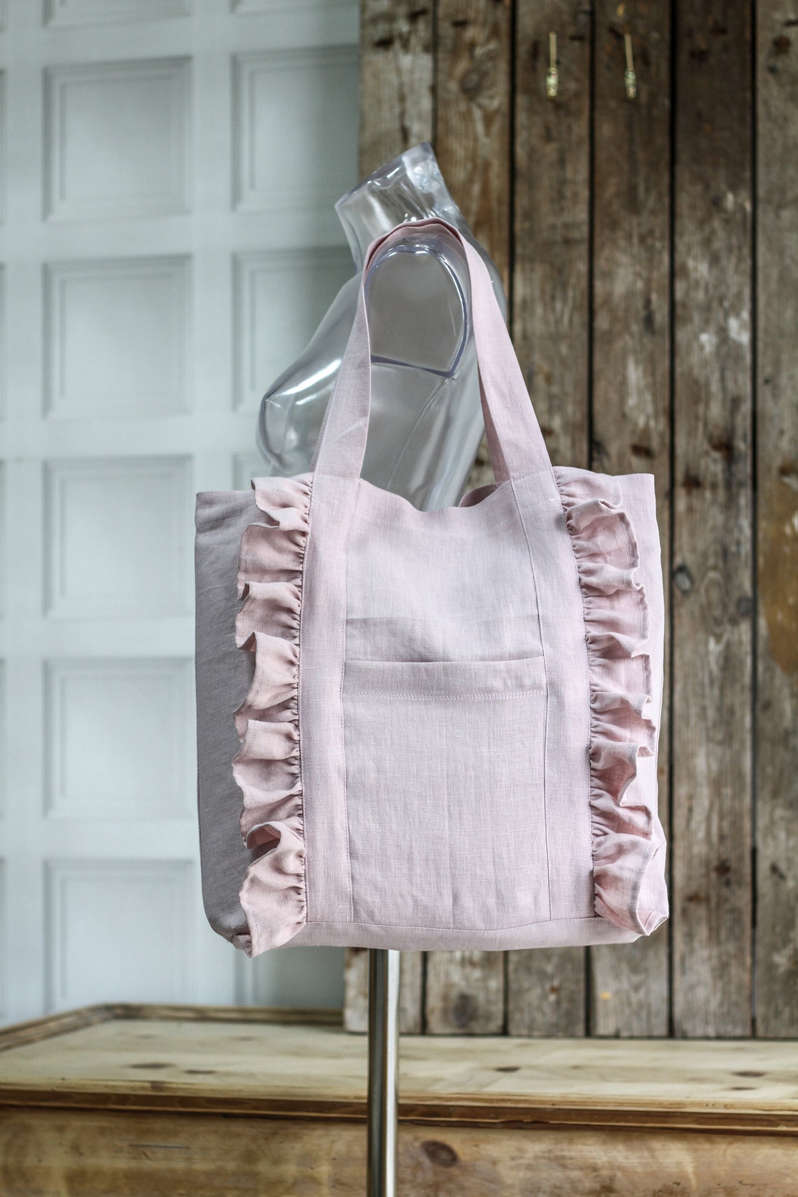 Ruffled Tote Bag From Linen Linen Shopping With Ruffles - Etsy