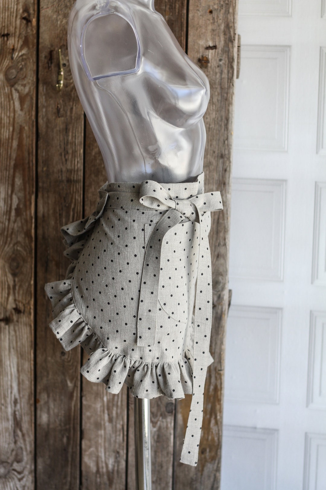 Apron With Frills, Ruffled Linen Bistro Apron, Natural Linen Kitchen ...