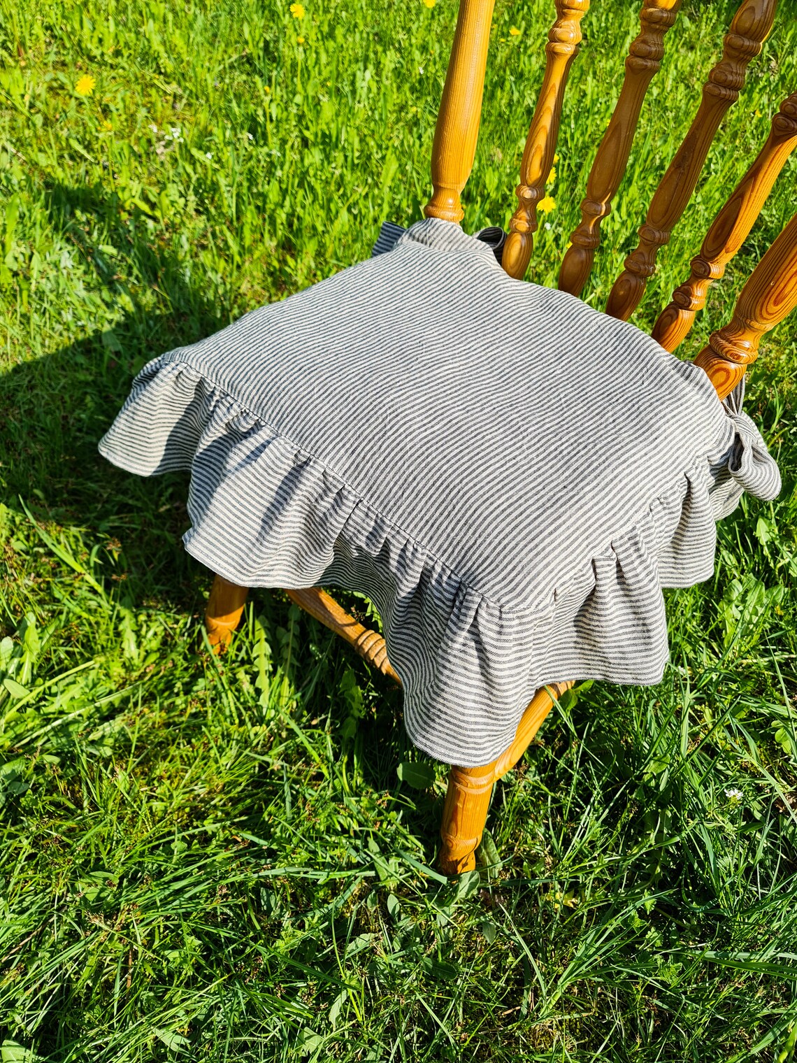 Striped Linen Chair Cover Ruffled Chair Cover Stonewashed - Etsy