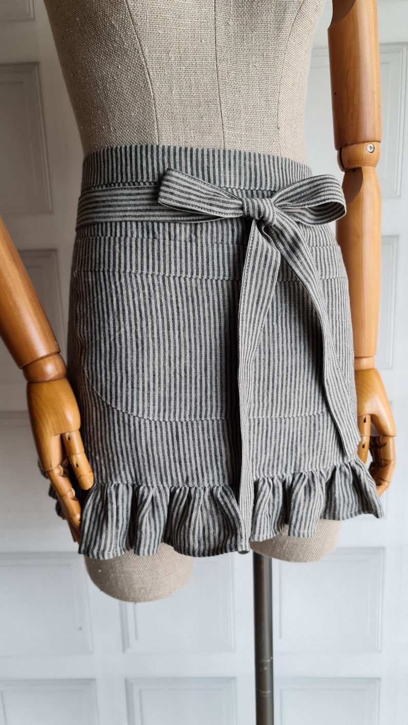 Ruffled Apron Made From 100% Linen Natural Linen Half Apron - Etsy