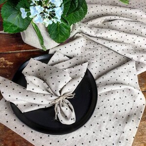 Beige Black Dots Linen Table Runner, Washed Linen Farmhouse Table ...