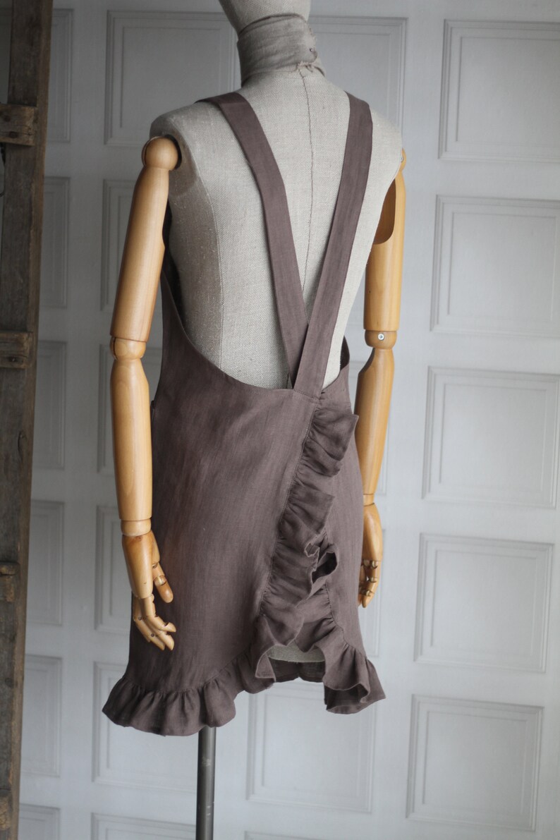 Linen Apron With Ruffles Cross Back Ruffled Linen Apron No - Etsy