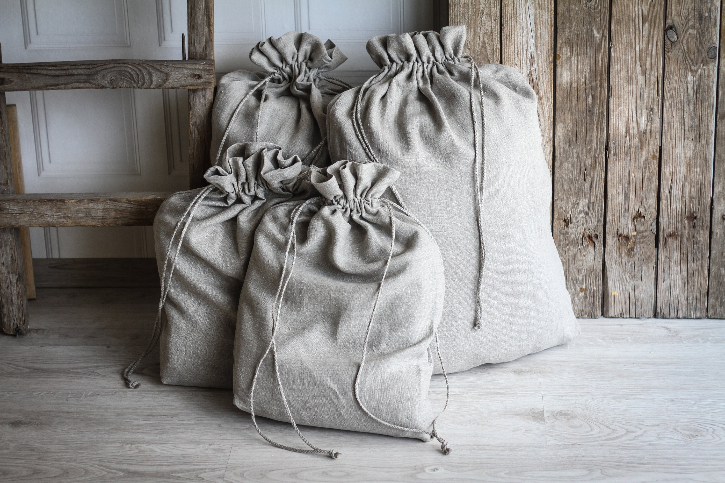 Linen Laundry Bag, Large Raw Linen Drawstring Bag, Linen Ditty Bag ...