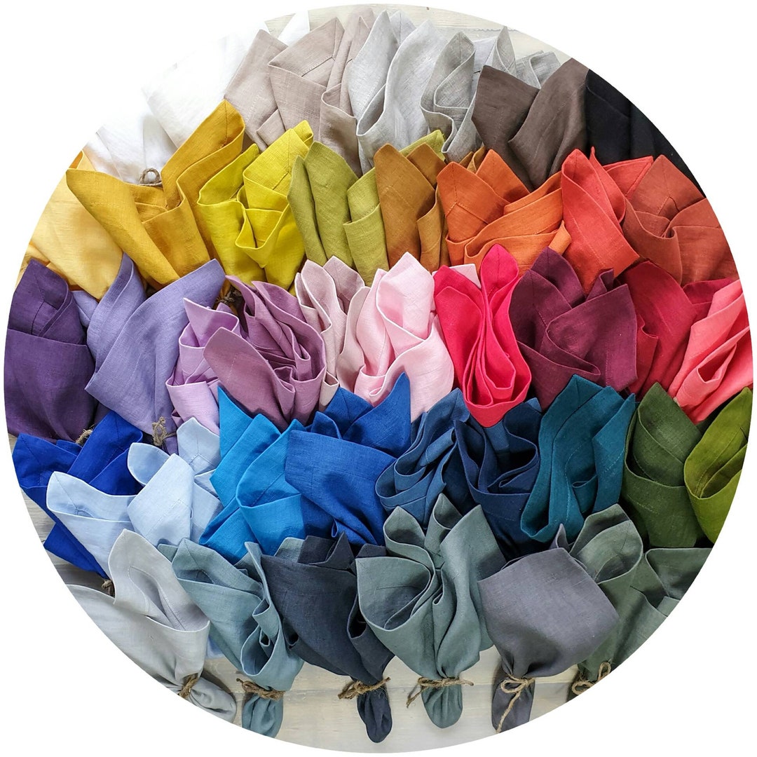 Washed Linen Napkins Set Many COLORS off White Beige Denim Blue Black ...