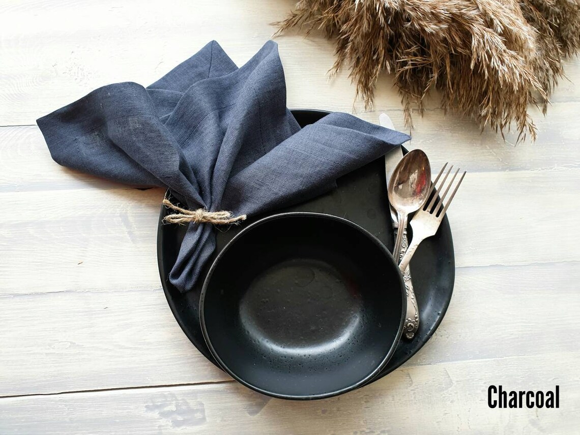 Gray Linen Napkins Set Many COLORS Dove Grey Black Graphite | Etsy