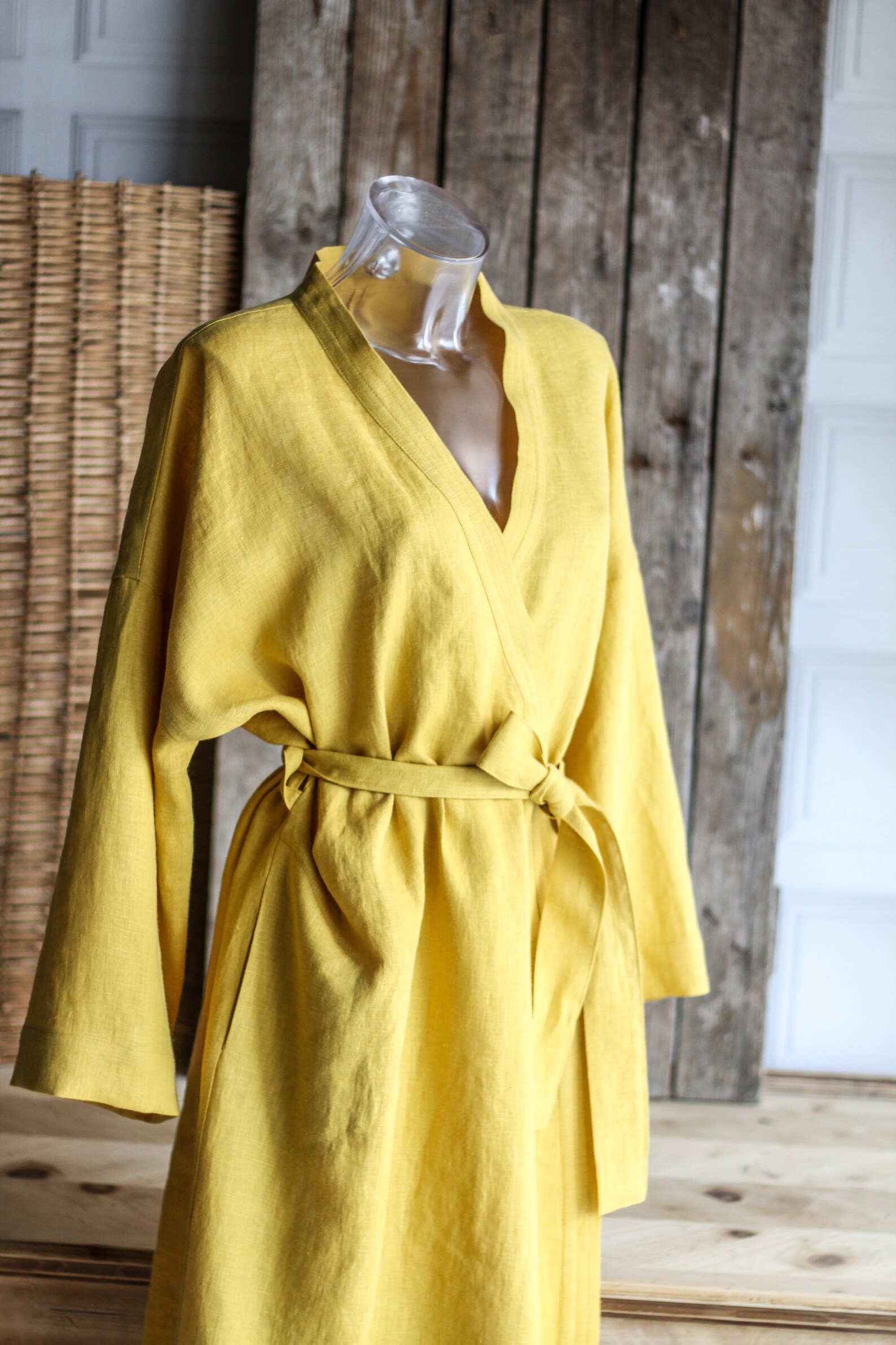 Washed Linen Bath Robe Natural Linen Kimono Robe Stonewashed - Etsy